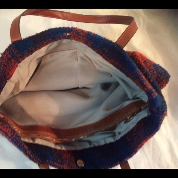 Street Level | Bags | Street Level Tote Bag Check Rust Blue Tan Leather ...